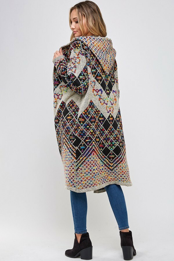 NWT ON BLUE AZTEC LONG CARDIGAN hooded SWEATER WESTERN BOHO SM-XXL 1X ...