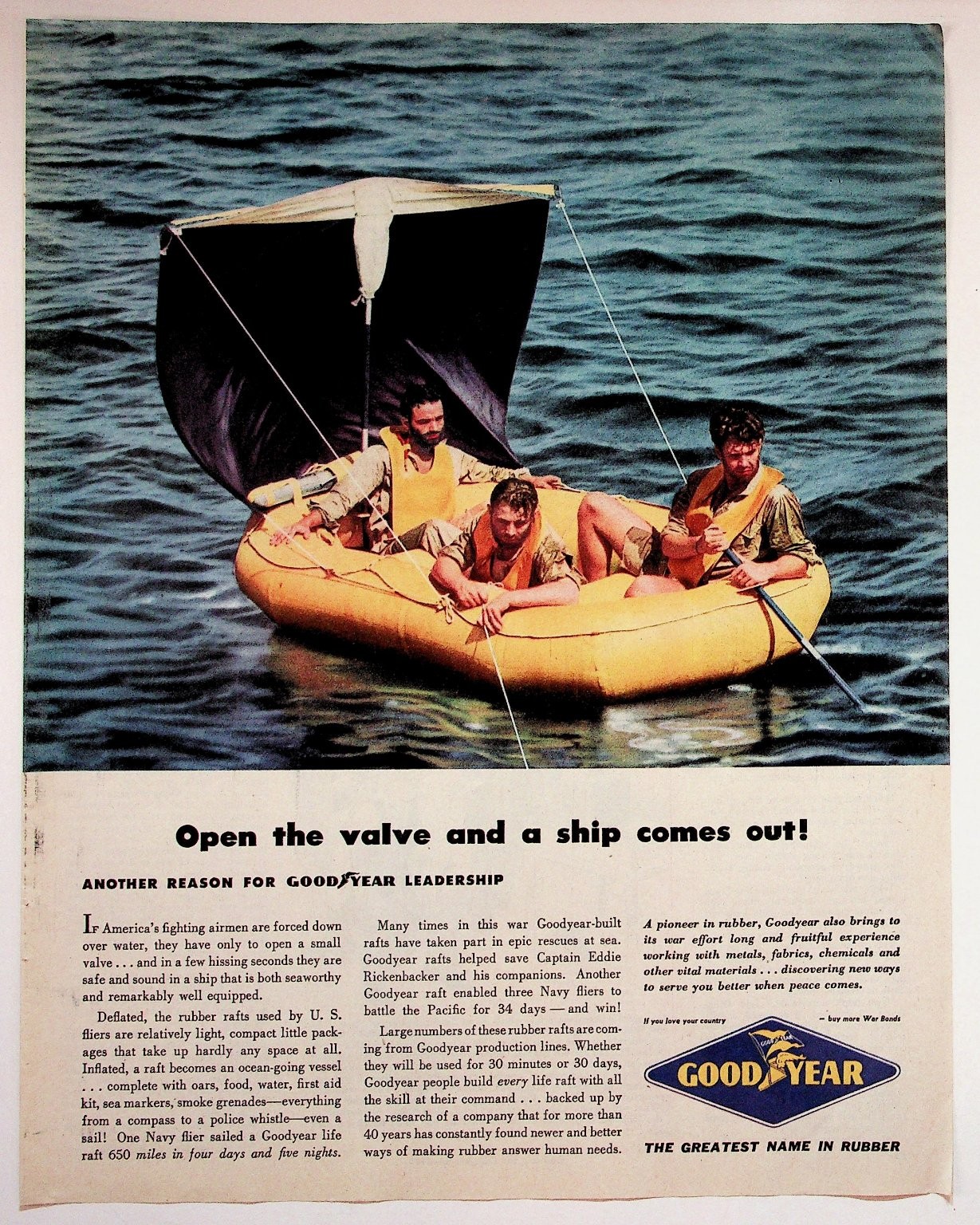 Goodyear 1943 Vintage Print Advertisement 10x13 WWII Rubber Rafts | eBay