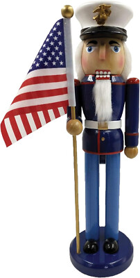 SANTA'S WORKSHOP 14" WOODEN U.S. MARINE w/FLAG CHRISTMAS NUTCRACKER ...