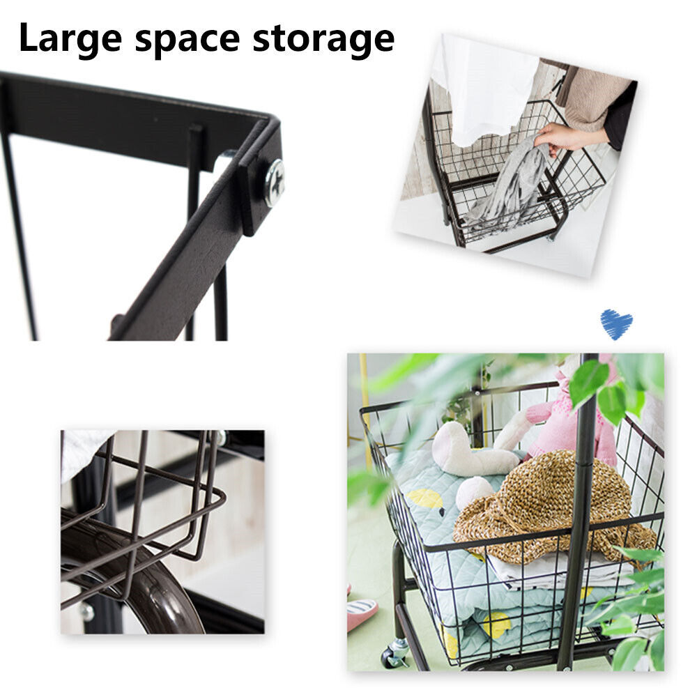 Heavy Duty Garment Organizer Rolling Laundry Cart With Storage Wire ...