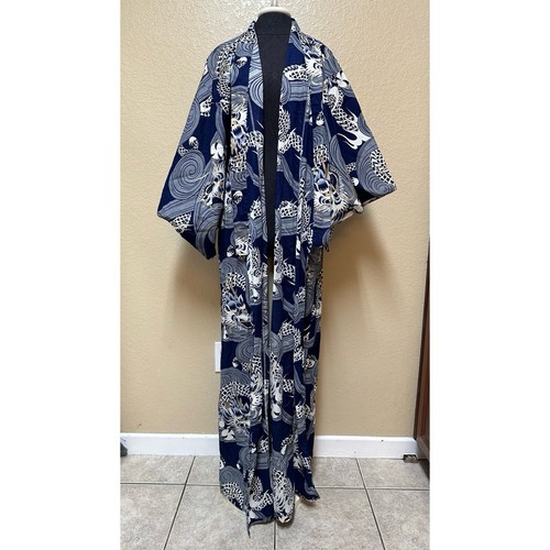 Marukyu Women's Japanese Kimono Long Robe Size M Cotton Dragons Kyoto ...