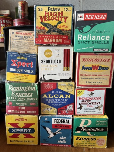 Lot Of 12 Vintage Shotgun Shell Boxes Empty Peters Winchester Remington ...