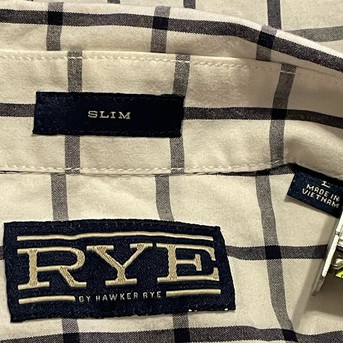 RYE L/S Button Down Men’s Shirt Large Slim Fit White Black Plaid with ...