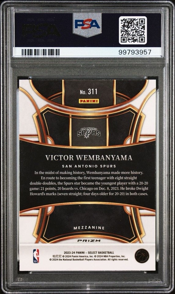 2023-24 Select Victor Wembanyama #311 SP Mezzanine Red Ice Rookie PSA ...