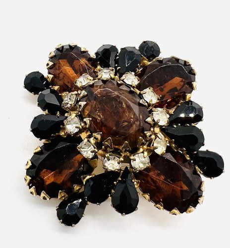 REGENCY Unusual Crackle Glass “Flawed Jewel” Rhinestone Brooch Vintage ...