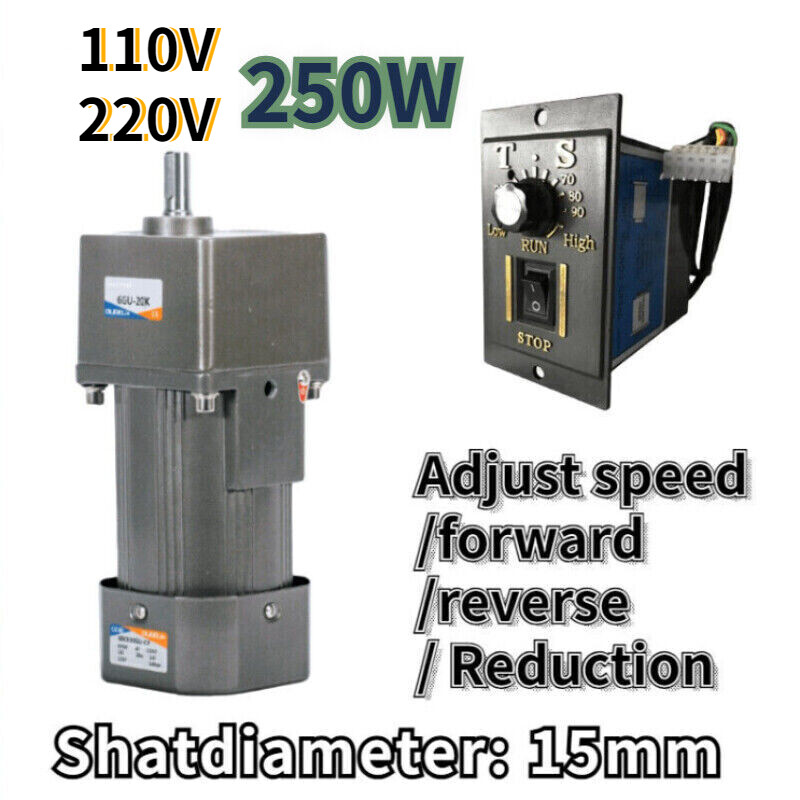 250W 110V Speed Reversible Variable AC Gear Electric Motor 5-470 RPM ...