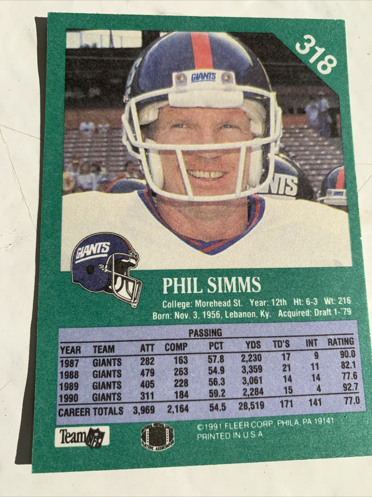 1991 Fleer - Phil Simms #318 for sale online | eBay
