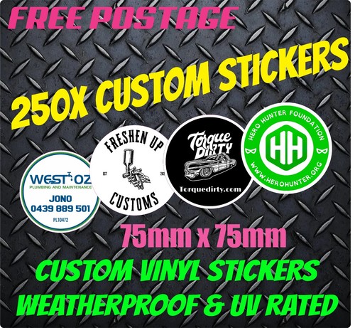250x Custom Stickers - 75mm x 75mm TRUSTED EBAY SELLER, FAST RESPONSE A ...
