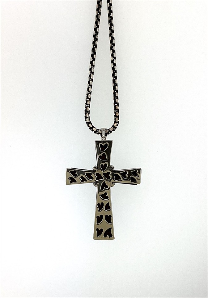 925 Solid Sterling Silver Round two Tone Chain Necklace with Cross ...