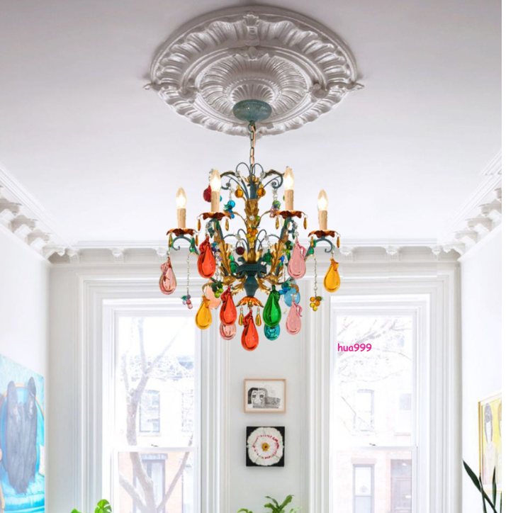 French Retro Living Room Art Fruit Pendant Light Multi-Colored Glass ...