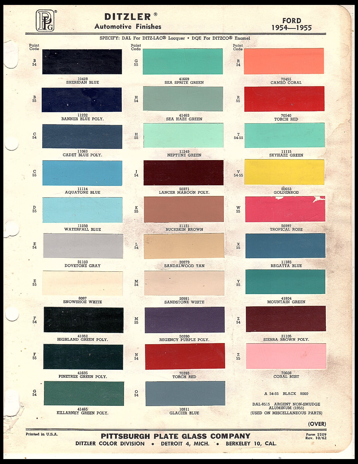 1954-1955 Ford Mainline Fairlane Crown Victoria Sunliner Paint Chip ...