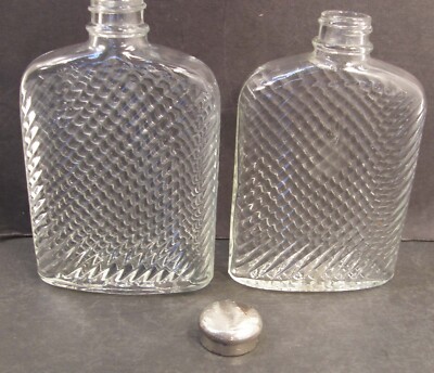 ANTIQUE VINTAGE PROHIBITION ERA UNIVERSAL GLASS HIP FLASK W/CAP & EXTRA ...