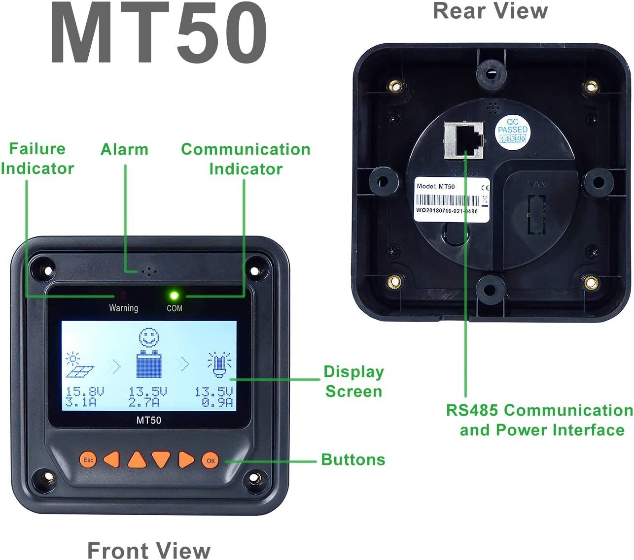 EPEVER MT50 Remote Meter LCD Use for MPPT Solar Charger Controller ...