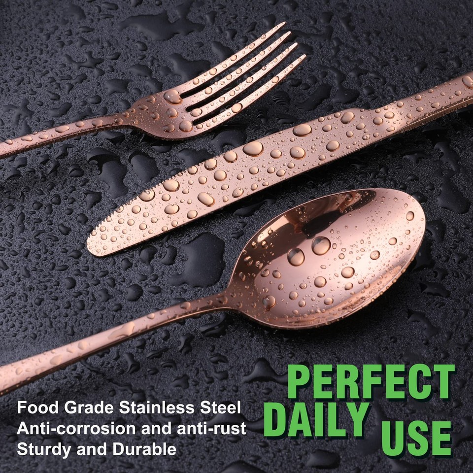 Copper/Rose Gold Silverware Set, 40-Piece Stainless Steel Flatware Set ...