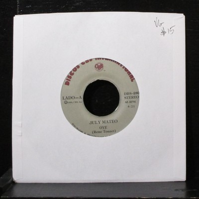 July Mateo - Oye / Yo Tambien 7" VG Vinyl 45 Discos CBS DBS-28003 USA ...