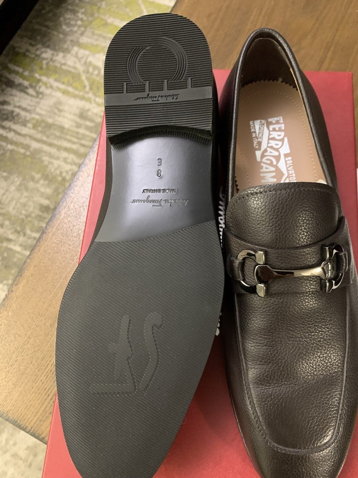 New Auth Salvatore Ferragamo Men Brown Leather Moon Piper Moccasin ...