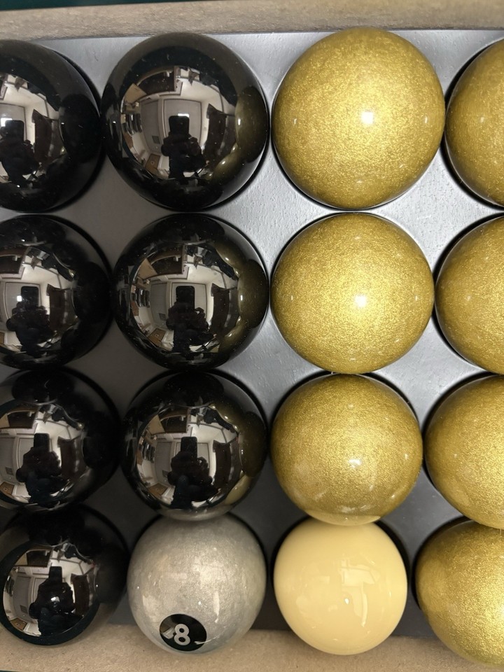 Aramith Premier Black / Gold UK Pool Ball Set Silver 8 Ball Pub Light ...