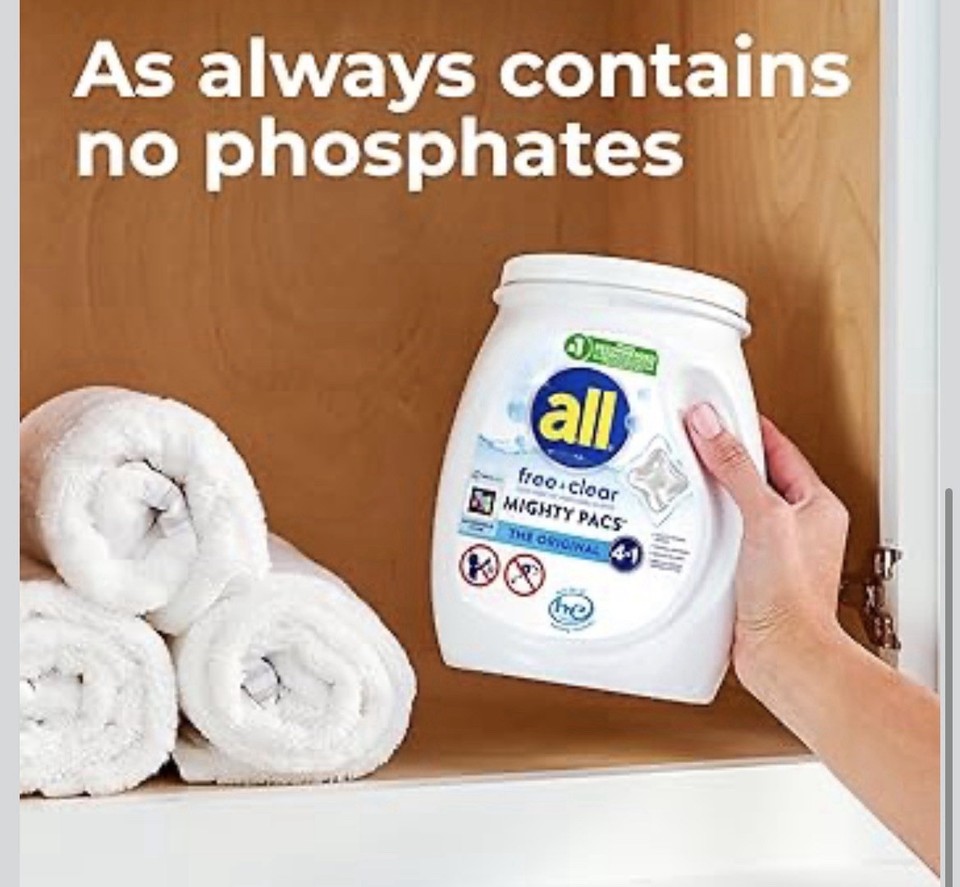 All Mighty Pacs Laundry Detergent, Free Clear for Sensitive Skin, Tub ...