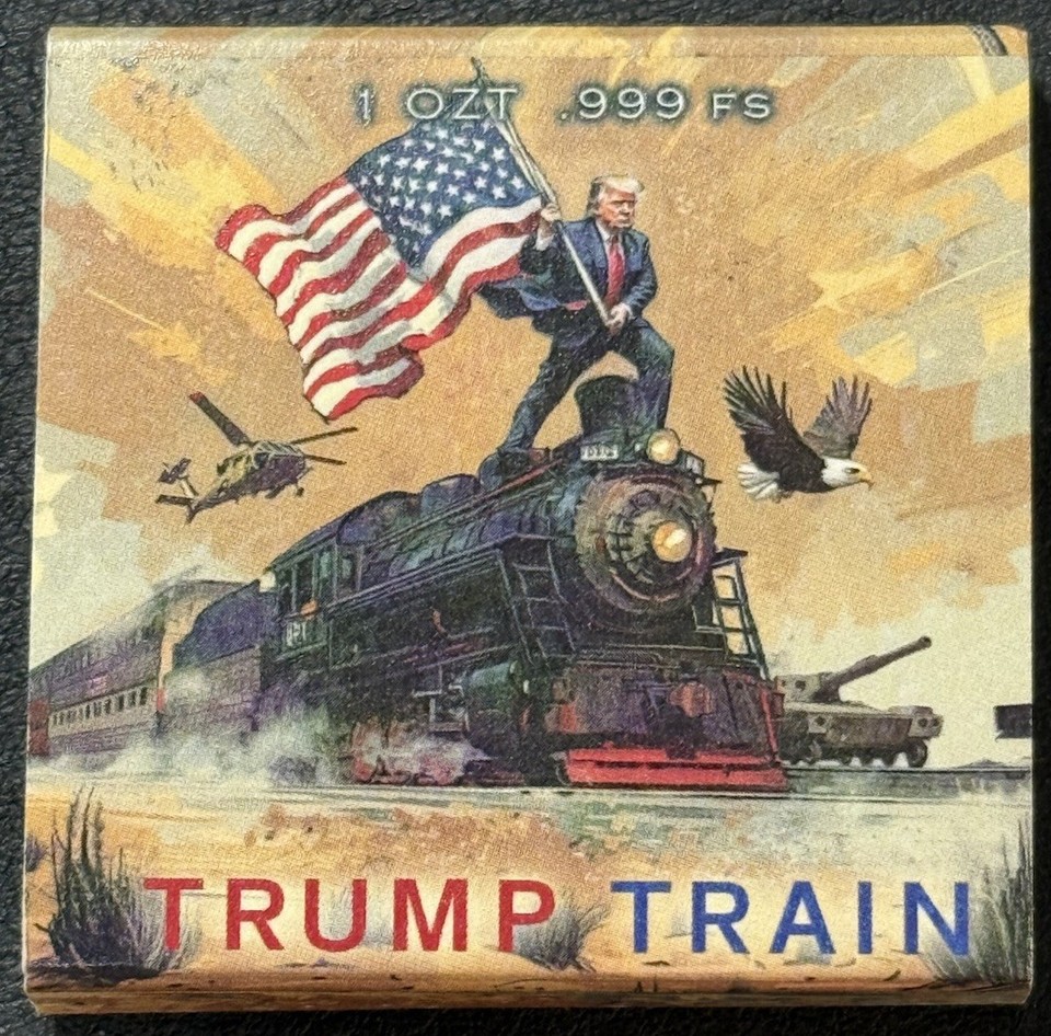 2025 1 Oz .999 Fine Silver Trump Train Colorized Silver Bar 45-47 MAGA ...
