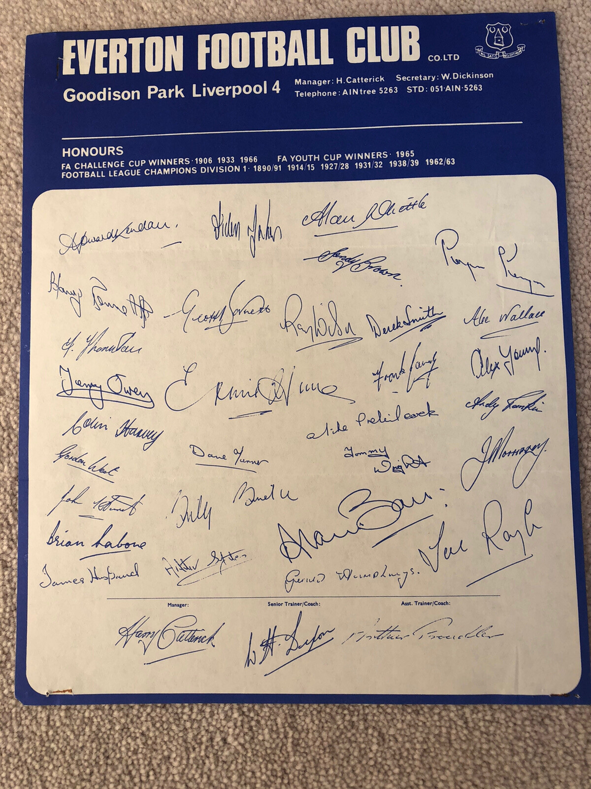 Everton Football Club Printed Autographs On Team Sheet 1967-68 | eBay UK