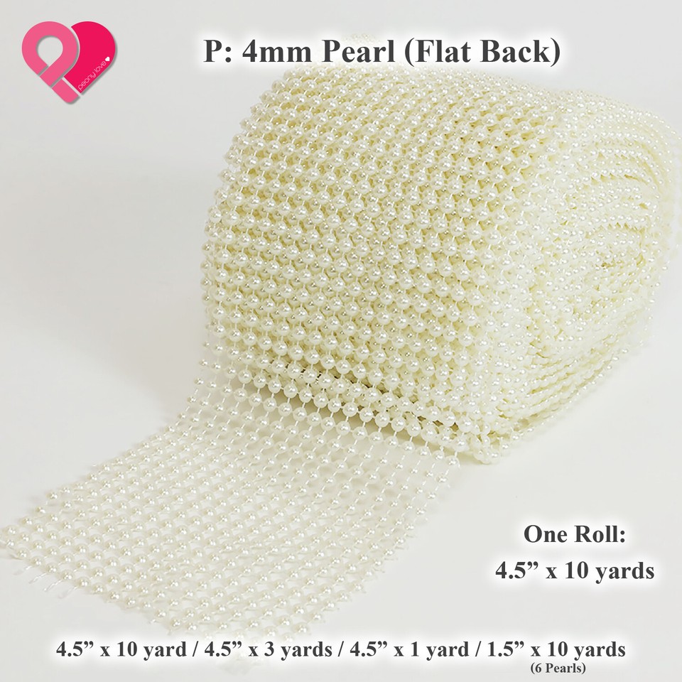 4.75" Diamond Square Pearl Flower Bead Mesh Wrap Crystal Rhinestone ...