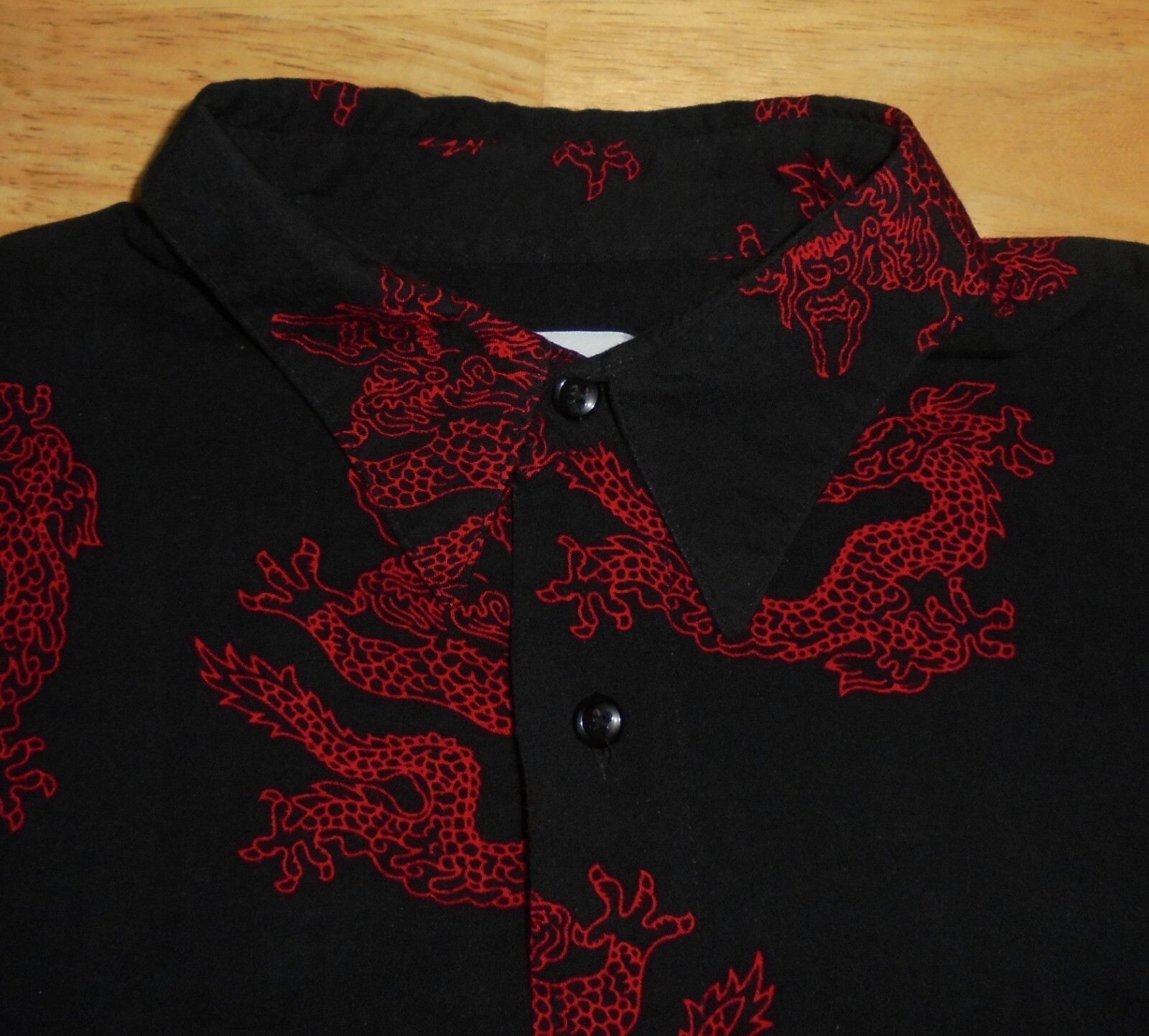 Y2K Chinese Oriental Dragons Black Red Button Collare… - Gem