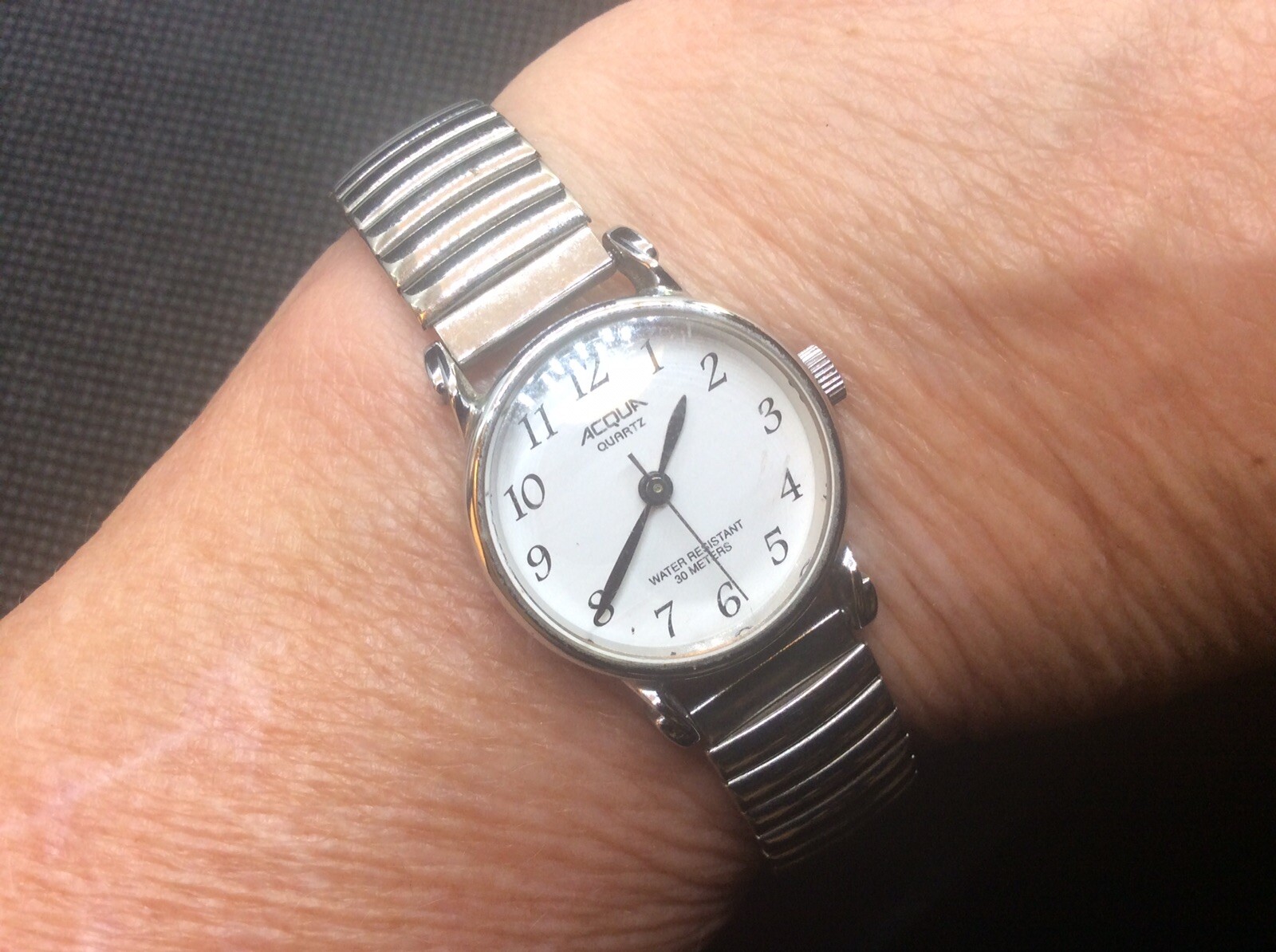 Vintage Acqua By Timex Silver Tone Quartz Watch With Expansion Band ...