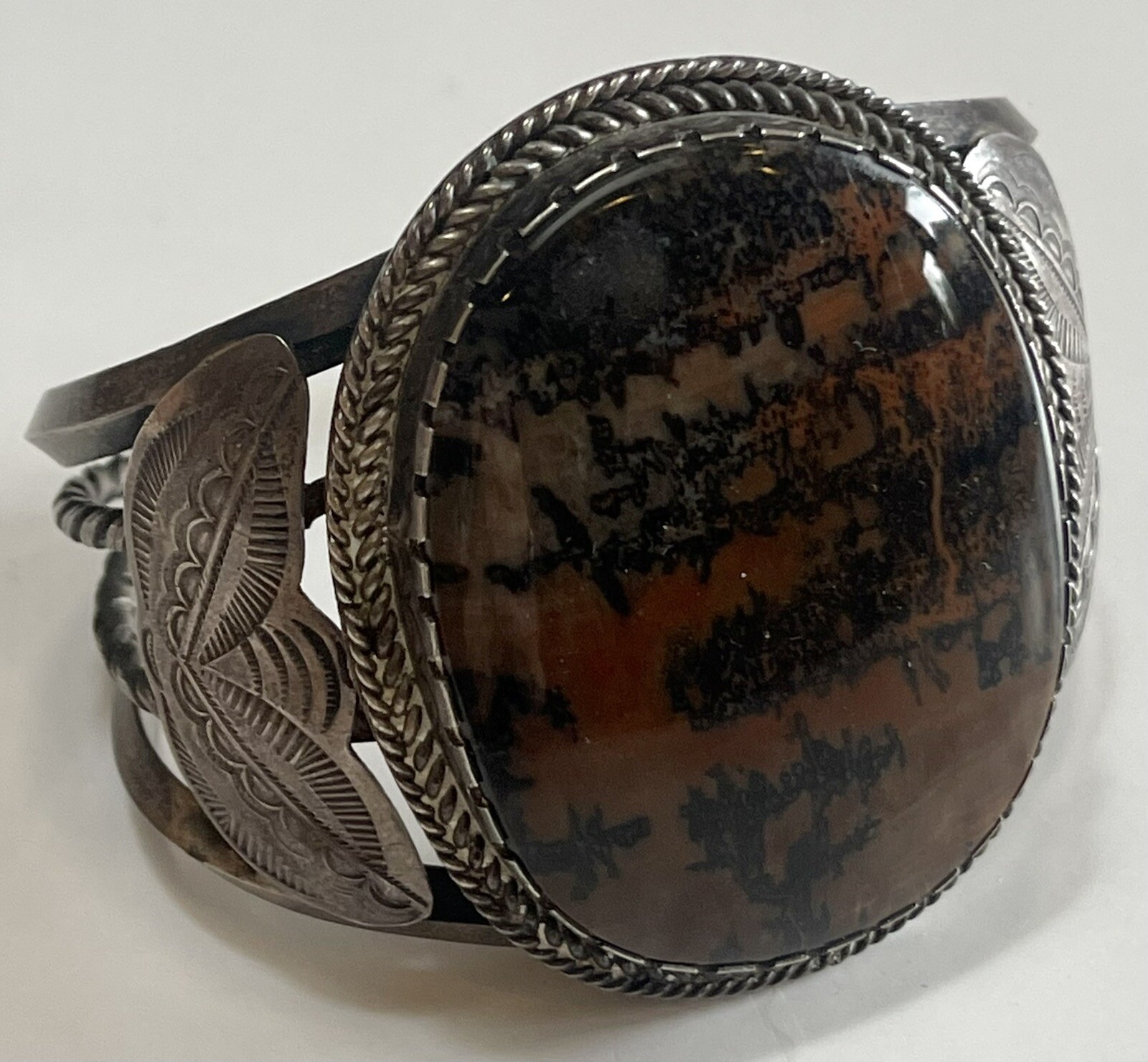 FABULOUS VINTAGE NAVAJO INDIAN SILVER GIANT SCENIC PETRIFIED WOOD CUFF ...