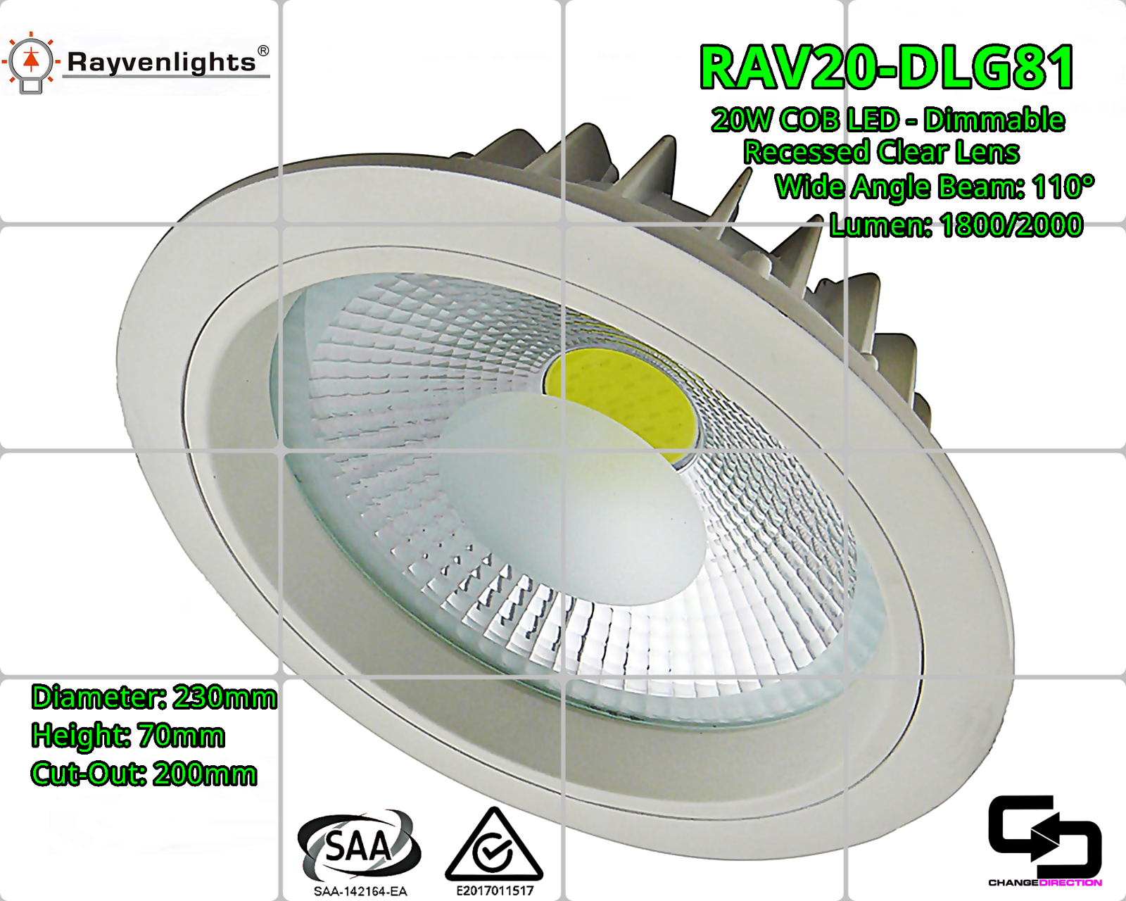 COMMERCIAL DOWNLIGHT: LED 20W Cool White Dimmable - 200mm Dia Cut Out ...