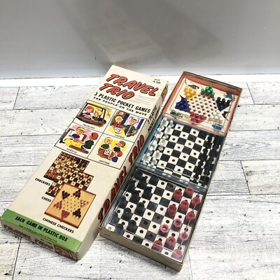 Vintage Travel Trio 3 Plastic Pocket Games Checkers Chess Chinese ...