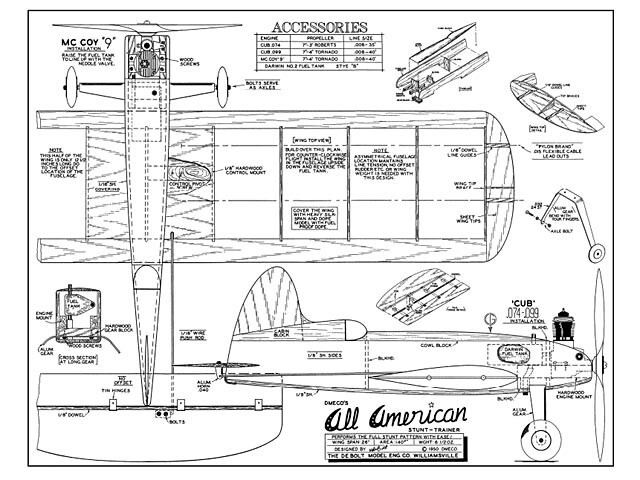 All American 1/2A Control Line 26" RC Model Airplane Printed Plans | eBay