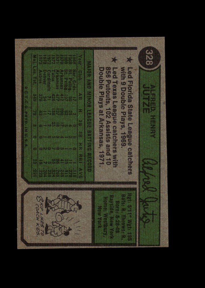 Skip Jutze - 1974 Topps Baseball #328 - Houston Astros + FAST FREE Ship ...