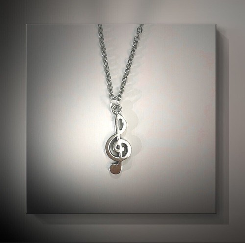 Treble Clef Pendant Chain Musical Gift Necklace For Women in 10K White ...