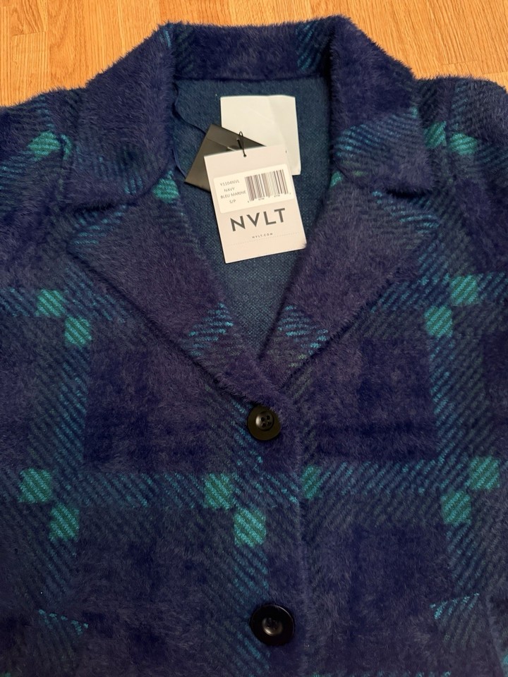 NWT Anthropologie NVLT Womens Blue Motif Plaid Long Trench Coat ...
