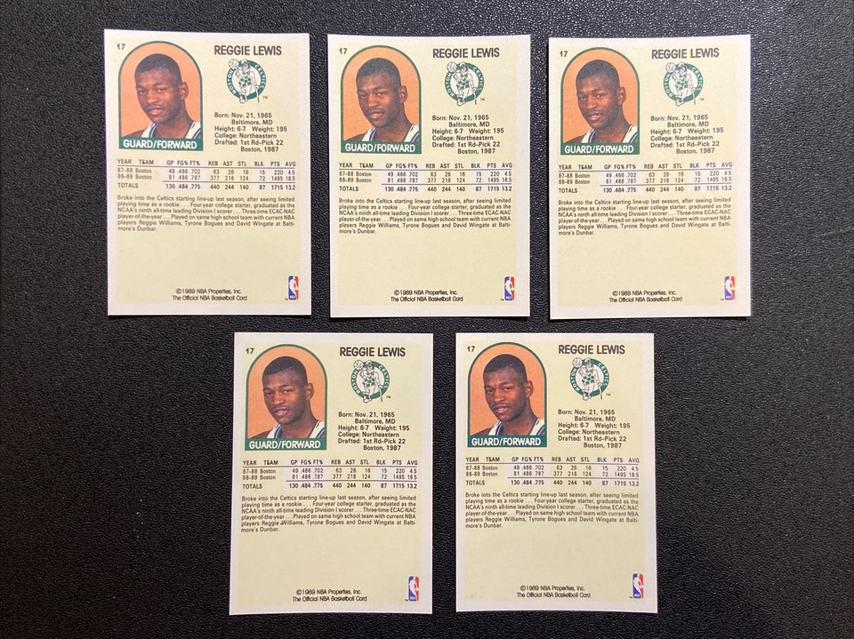 (5) 1989-90 Hoops Boston Celtics Basketball Card #17 Reggie Lewis ...