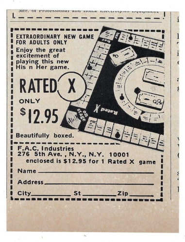 1972 X-Rated Board Game Print Ad F.A.C. Industries ~Ia042 | eBay