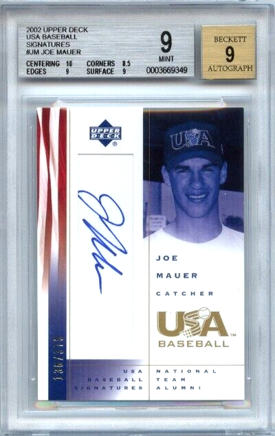 JOE MAUER 2002 Upper Deck USA Baseball #/ 375 Auto rookie BGS 9 HOF 1st ...