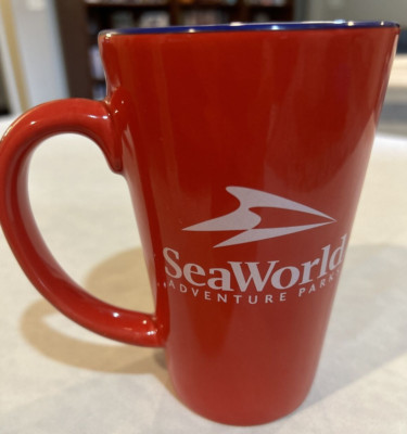 Seaworld Adventure Mug Cup RED 16 oz Orca Killer Whale 6" tall Narrow ...