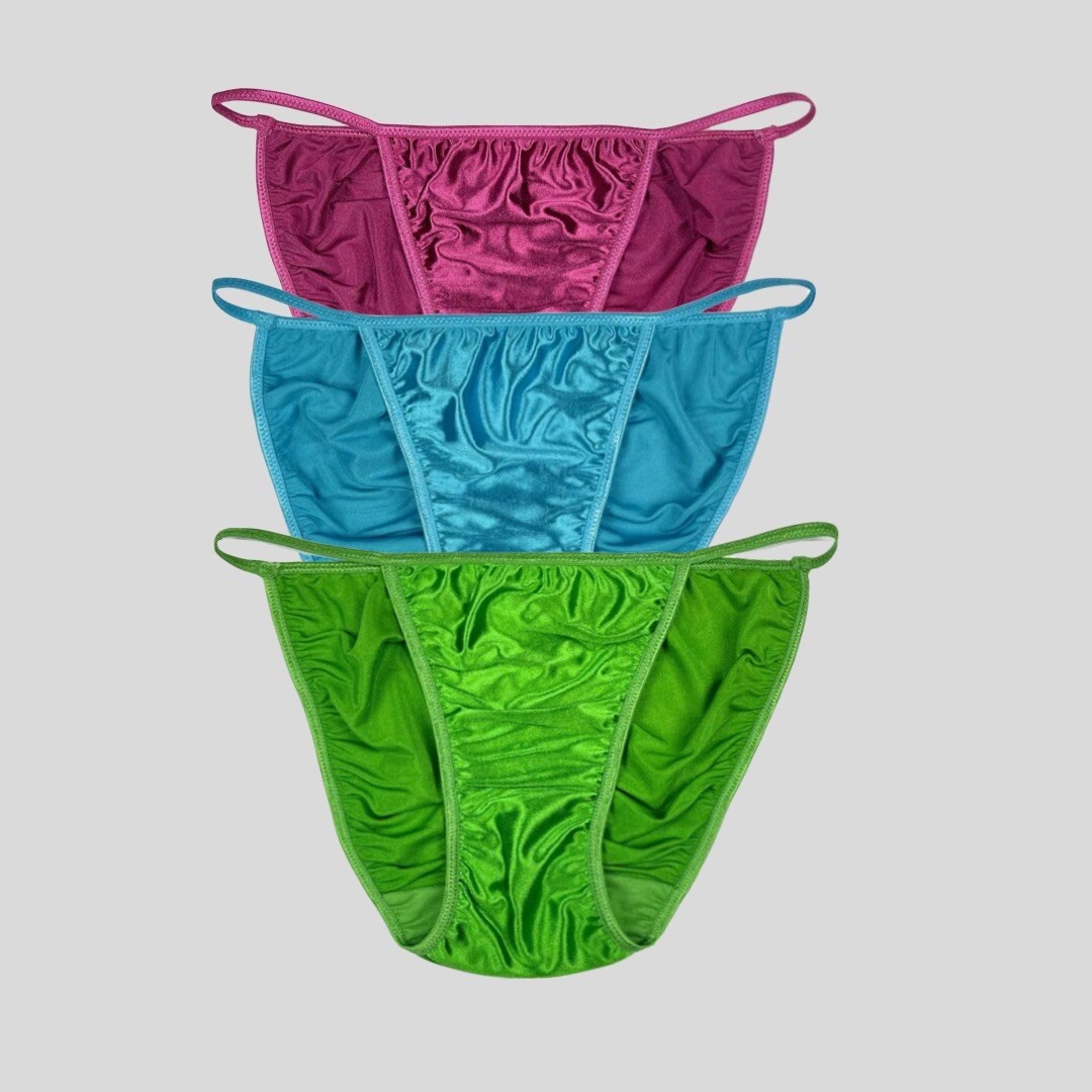 Satin String Bikini Scrunch Butt 3/4 Ruching 3 Pack L/7 | eBay