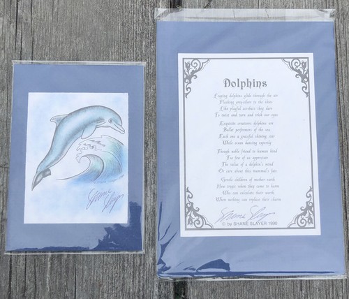 Lot 2 Dolphins Artist Signed Shane Slayer Drawing Poetry Set 1989 1990 ...