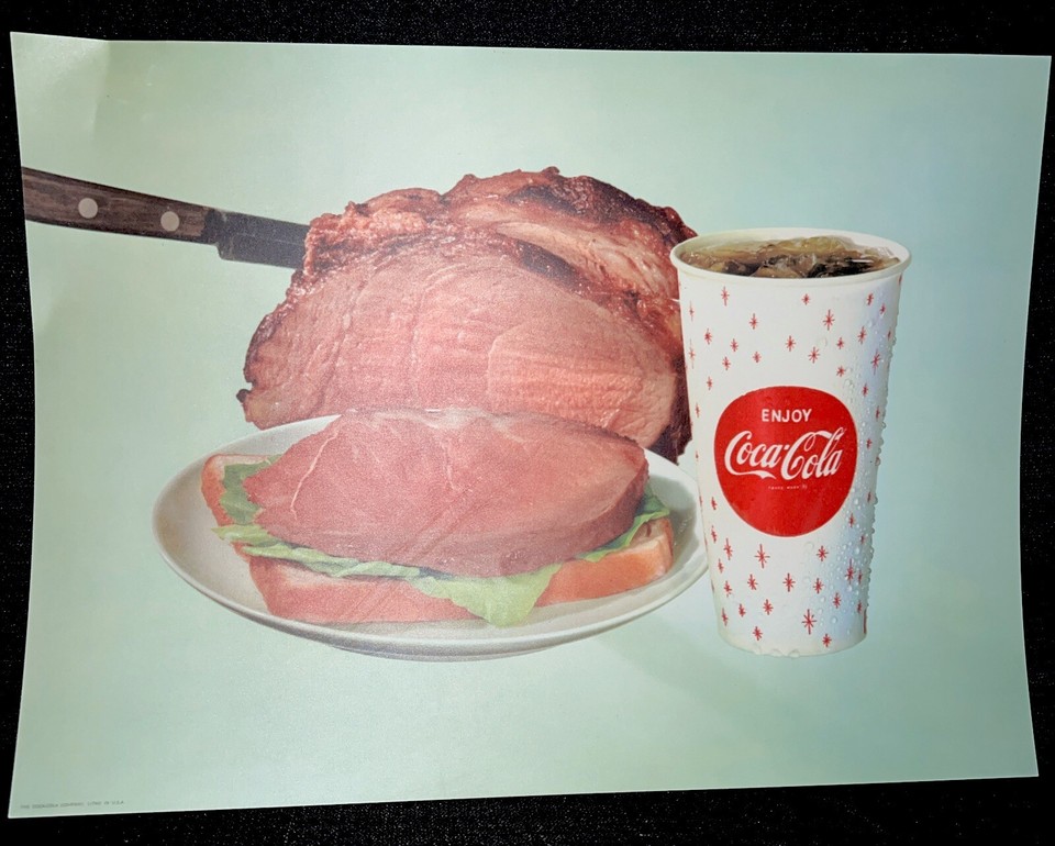 Rare Vintage Coca Cola Litho Sign Menu Board Diner Insert “Ham Sandwich ...