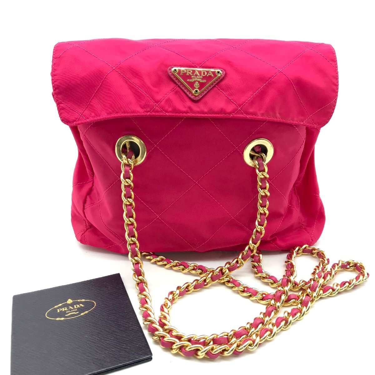 PRADA Logo Plate Flap Nylon Quilted Chain Shoulder To… - Gem