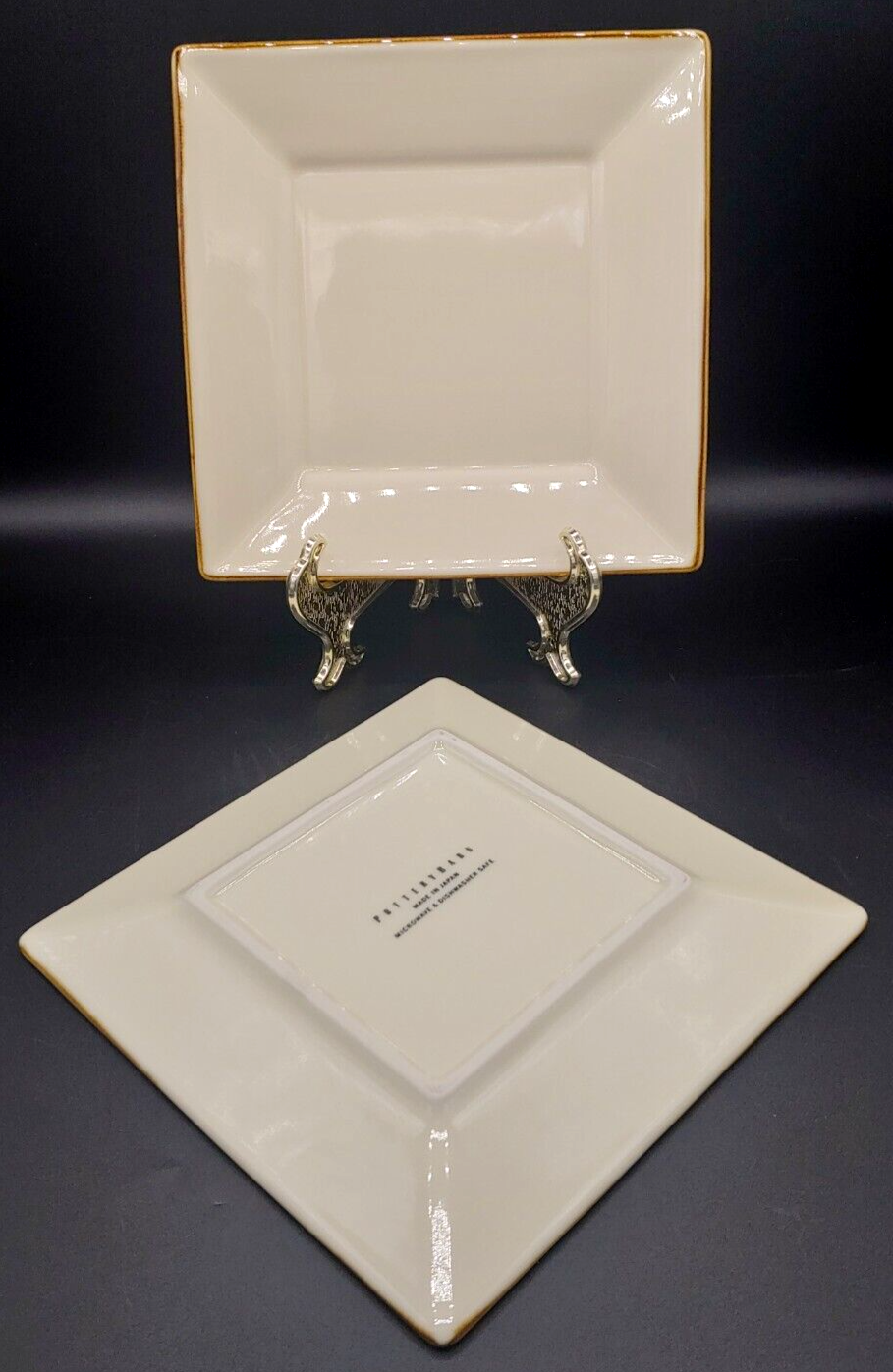 POTTERY BARN Asian Square Putty Salad Dessert Plates 8 1/8" Set of 4 | eBay
