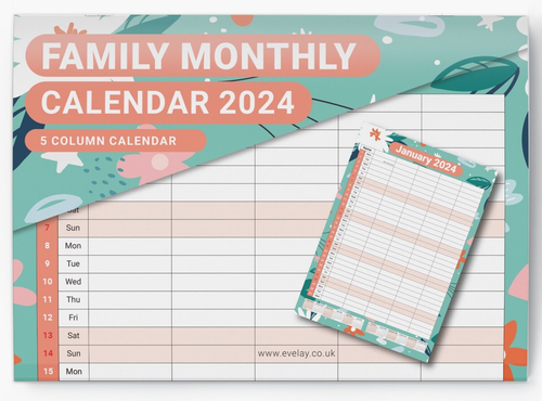 2024 Calendar Wall Monthly Planner Staff Rota Family Organiser Flowers ...