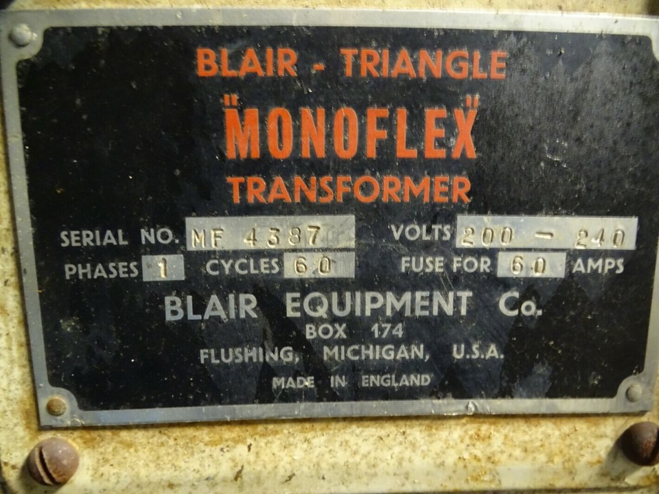 Blair Spot Welder, Triangle Monoflex Transformer 200-240V 60A 1ph ...
