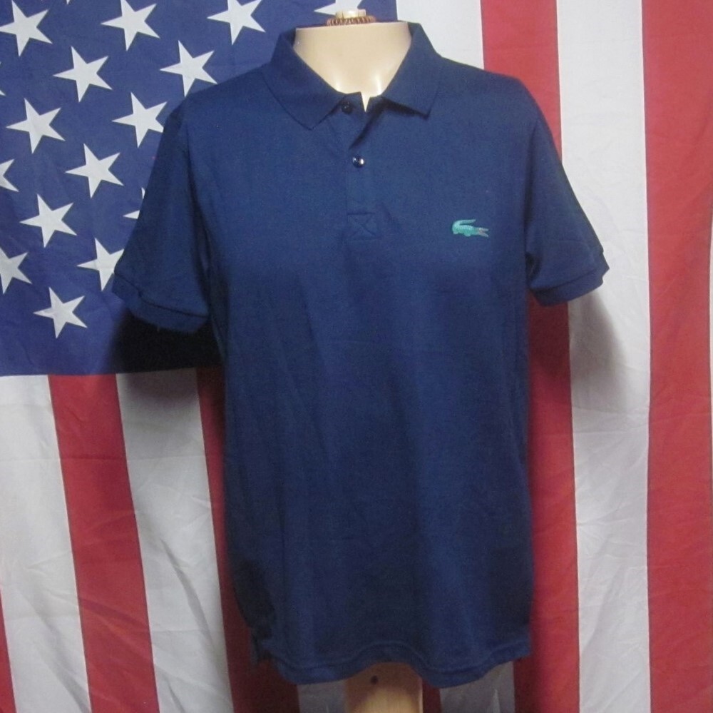 LACOSTE printed bigger logo Crocodile blue polo shirt… - Gem