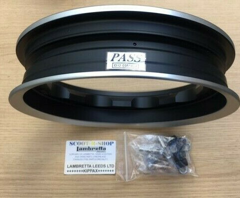 LAMBRETTA SIP TUBELESS WHEEL RIM. MATT BLACK WITH POLISHED RIM. 2.10 Ø ...