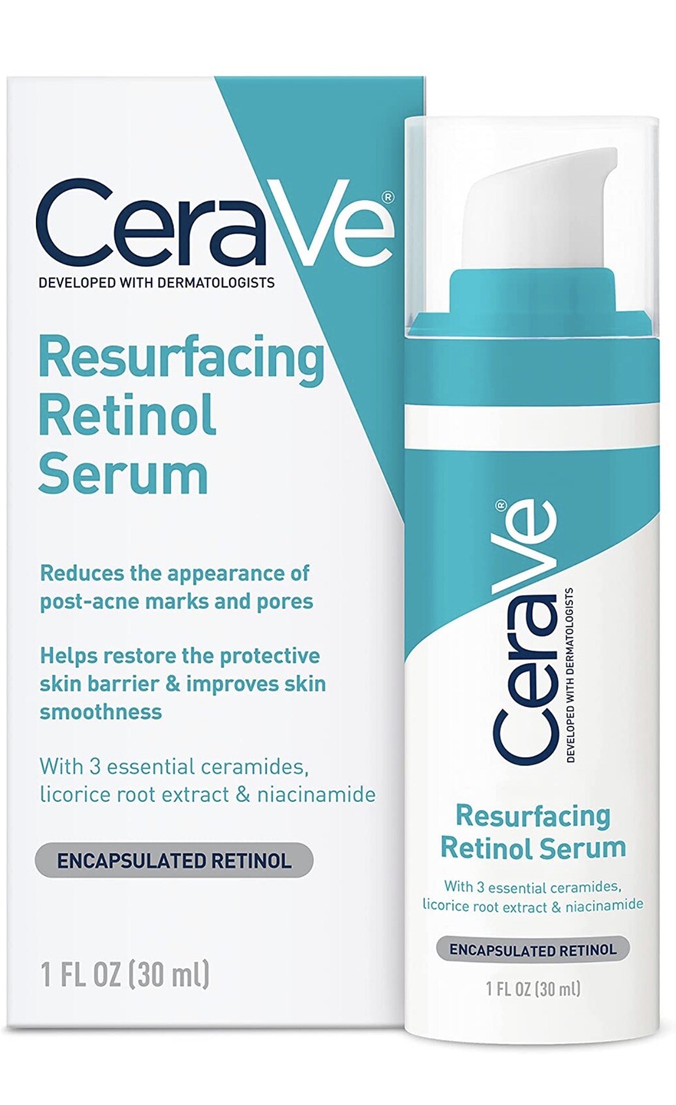 CeraVe Retinol Serum For Post-Acne Marks And Skin Texture Pore Refining ...