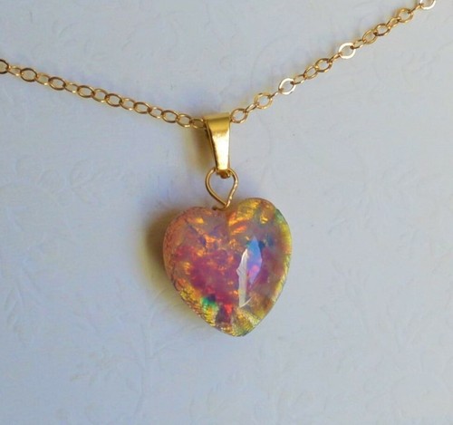 Beautiful Rare Vintage Fire Opal Heart Yellow Gold Pendant Handmade | eBay