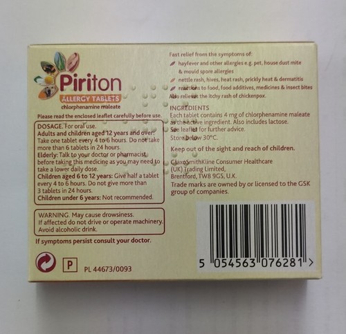 30 Piriton Antihistamine Allergy Relief Tablets Skin/Pet/Dust mite/Food ...